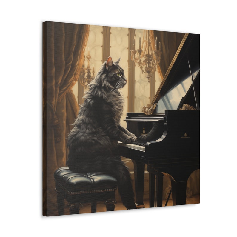 Piano Cat Canvas Print, Cat Pianist Wall Decor, Music Cat Home Decor ...