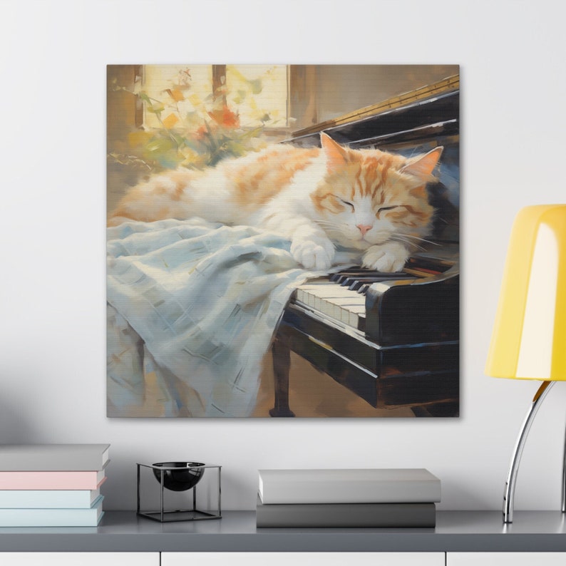 Piano Cat Canvas Print, Cat Pianist Wall Decor, Music Cat Home Decor ...