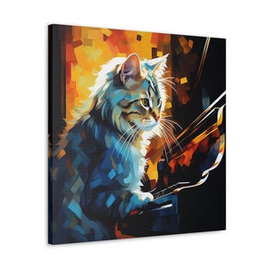 Piano Cat Canvas Print, Cat Pianist Wall Decor, Music Cat Home Decor ...