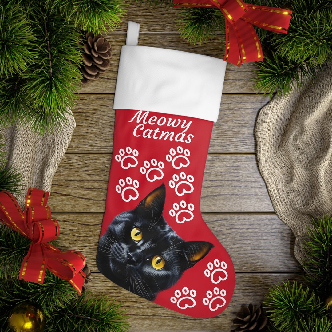 Personalized Cat Christmas Stocking, Custom Cat Farmhouse Stocking, Pet ...