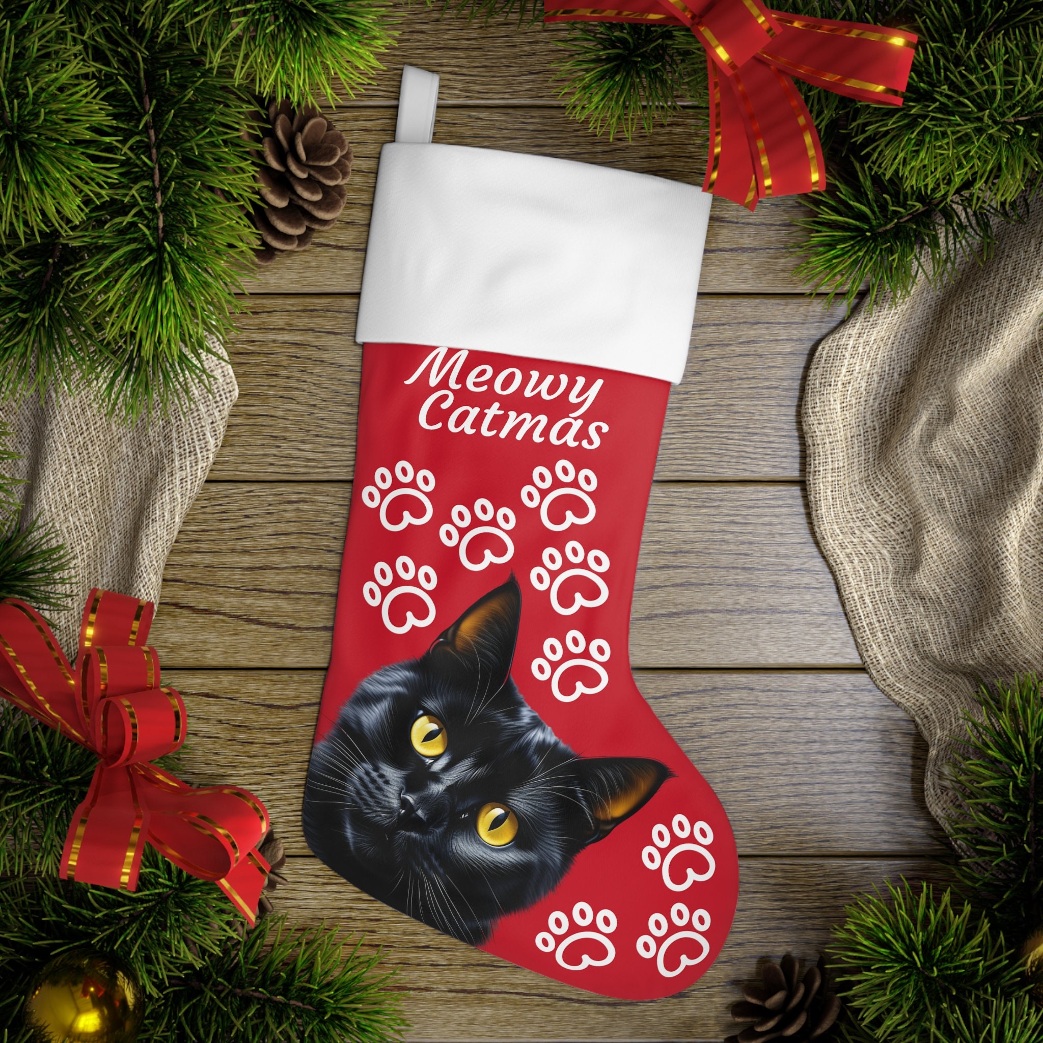 Personalized Cat Christmas Stocking, Custom Cat Farmhouse Stocking, Pet ...