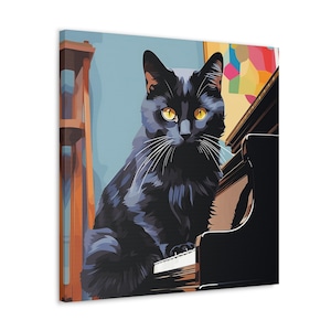Piano Cat Canvas Print, Cat Pianist Wall Decor, Music Cat Home Decor ...