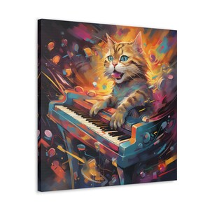 Piano Cat Canvas Print, Cat Pianist Wall Decor, Music Cat Home Decor ...