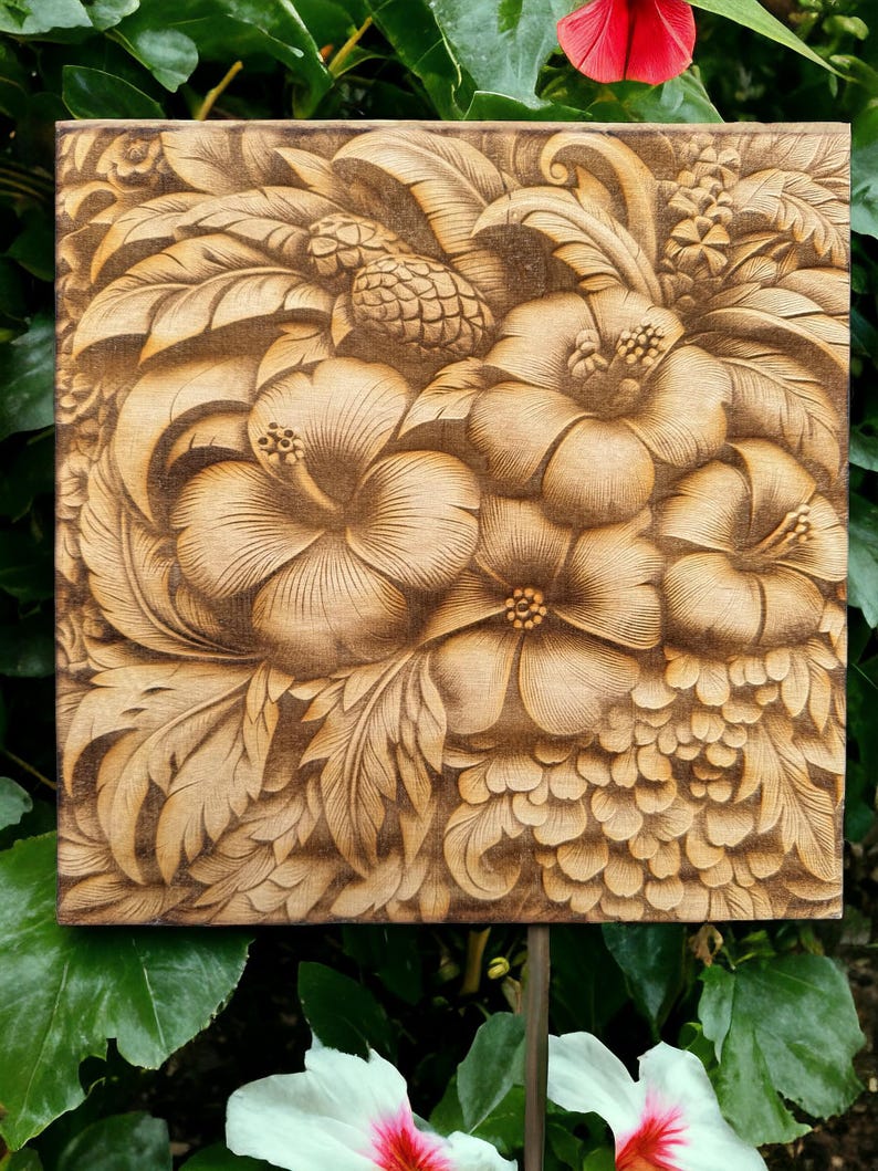 Tropical Hibiscus 3D Illusion Wood Engraving - Etsy