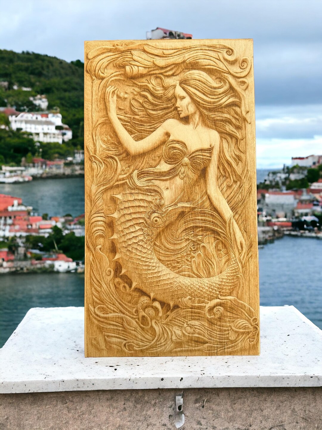 Mermaid 3D Illusion Wood Engraving: Whimsical Siren Art - Etsy