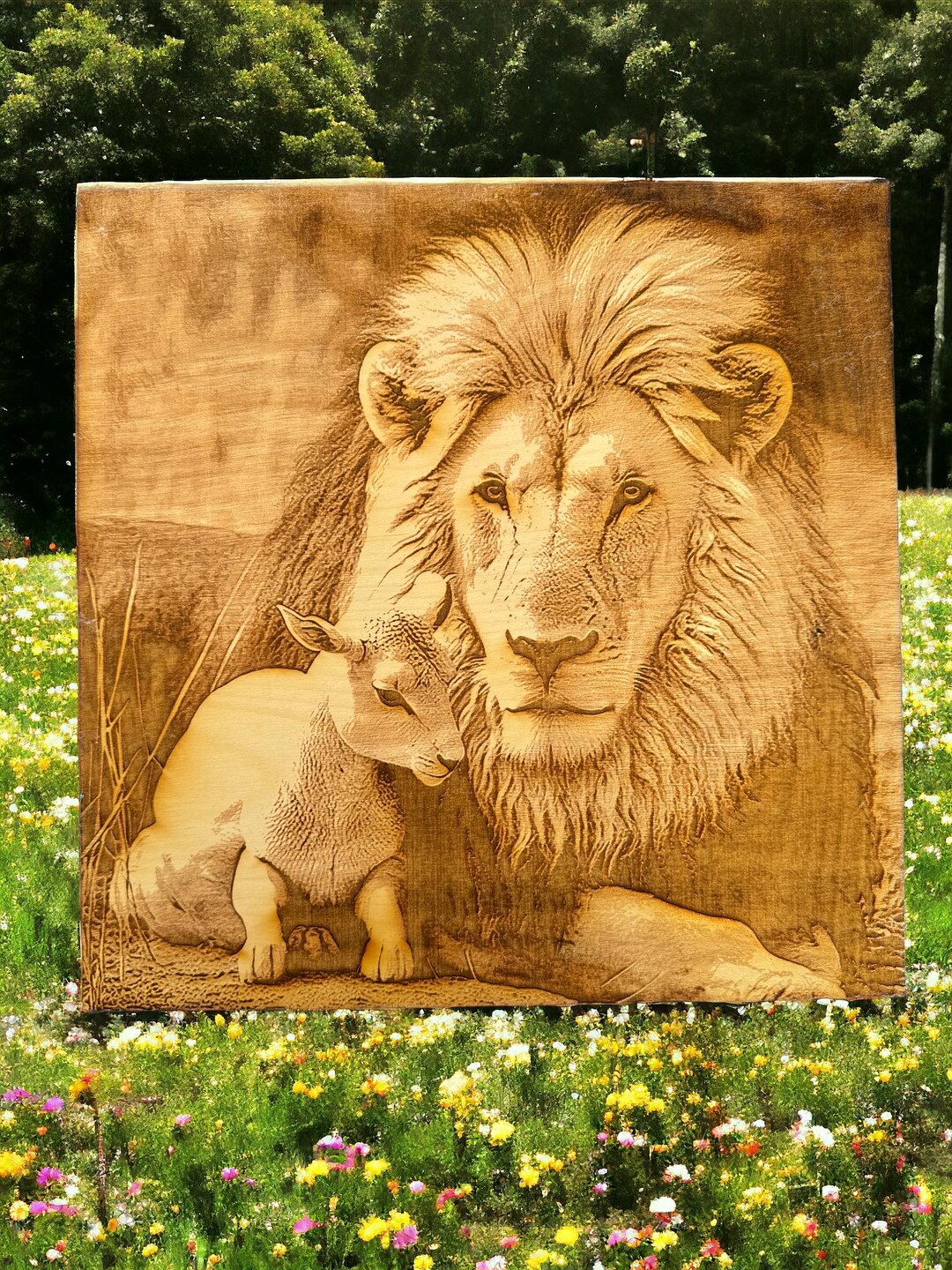 Lion and Lamb 3D Wood Engraving: Strength & Compassion Art - Etsy