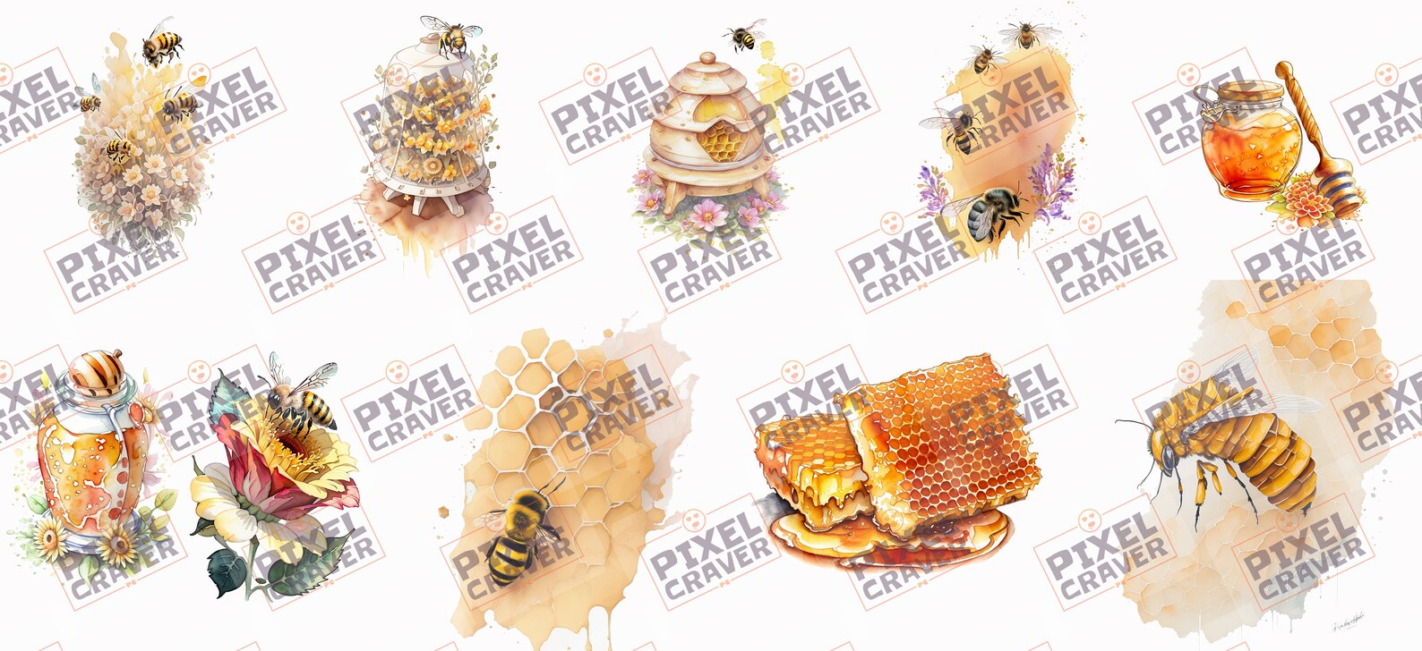 Watercolor Bee and Honey Clipart Bundle Bee Hives Honey - Etsy