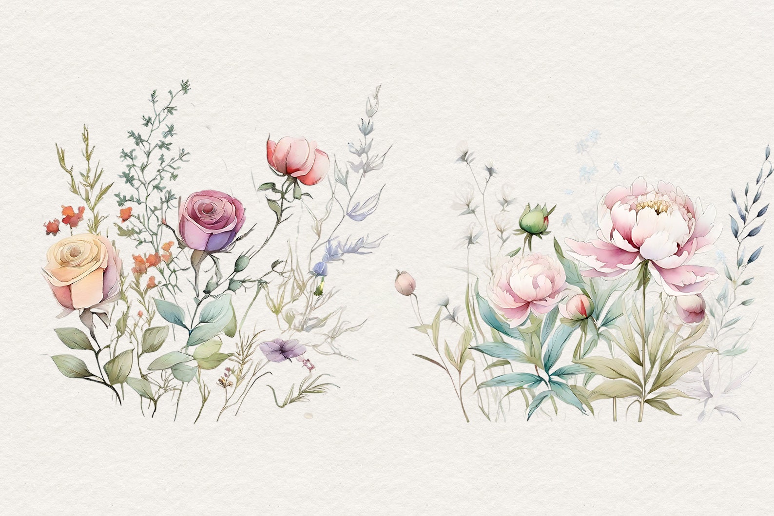 Watercolor Roses Clipart Flowers Borders Wildflower Roses - Etsy