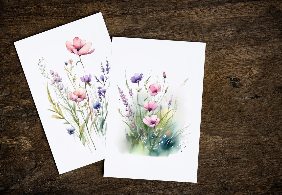Watercolor Pastel Floral Clipart Floral Border Set Wildflowers Floral ...
