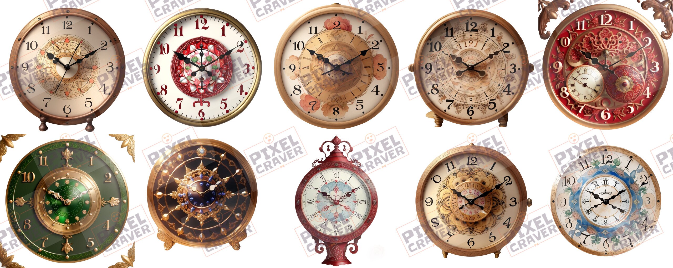 Variety of Wall Clock Clip Art - 36 Transparent PNG Images - Etsy
