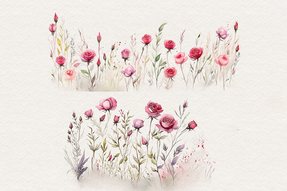 Watercolor Roses Clipart Flower Borders Wildflower Clipart - Etsy