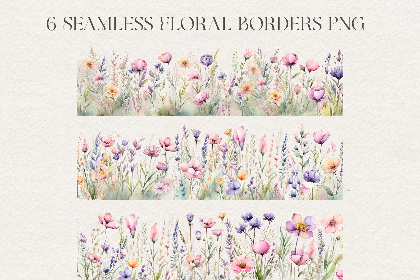 Watercolor Pastel Floral Clipart Floral Border Set Wildflowers Floral ...