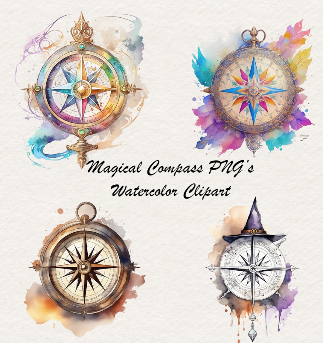 Magical Compass Clip Art Bundle - Watercolor Compass, Mystical Compass ...