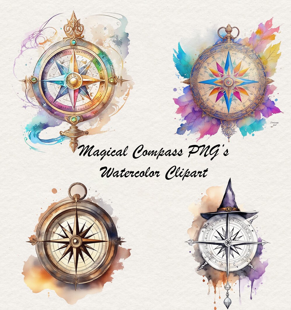Magical Compass Clip Art Bundle - Watercolor Compass, Mystical Compass ...