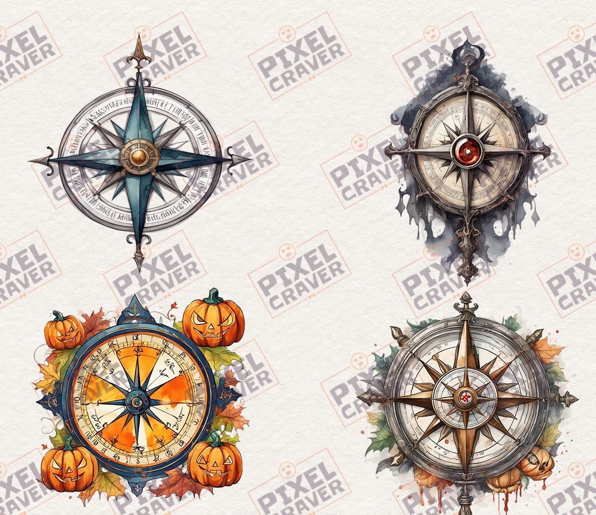 Halloween Compass Clip Art Bundle Vampire Compass Rose, Cursed Compass ...