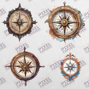 Pirates Compass Clip Art Bundle - Marine Pirate Compass, Steampunk ...
