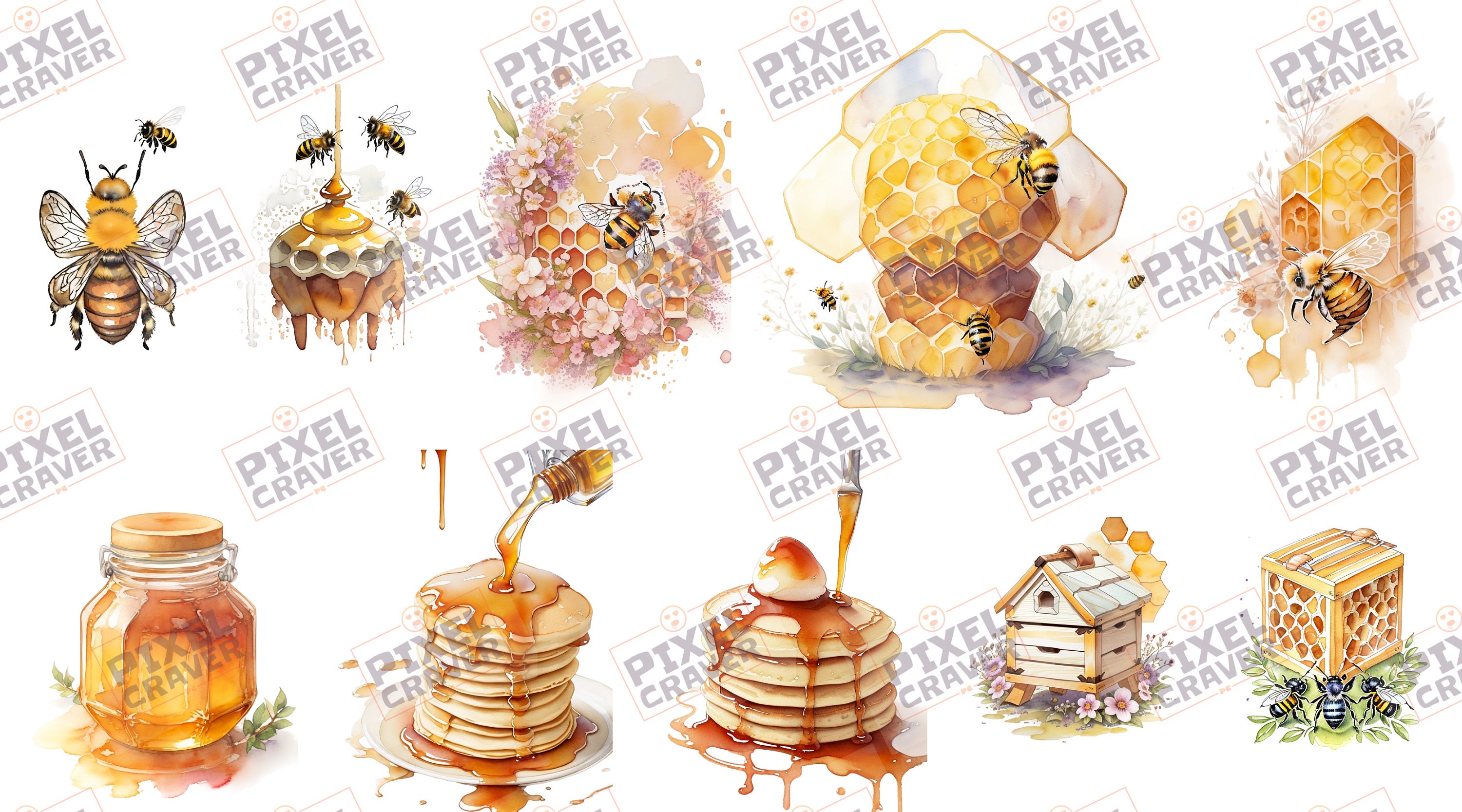 Watercolor Bee and Honey Clipart Bundle Bee Hives Honey - Etsy