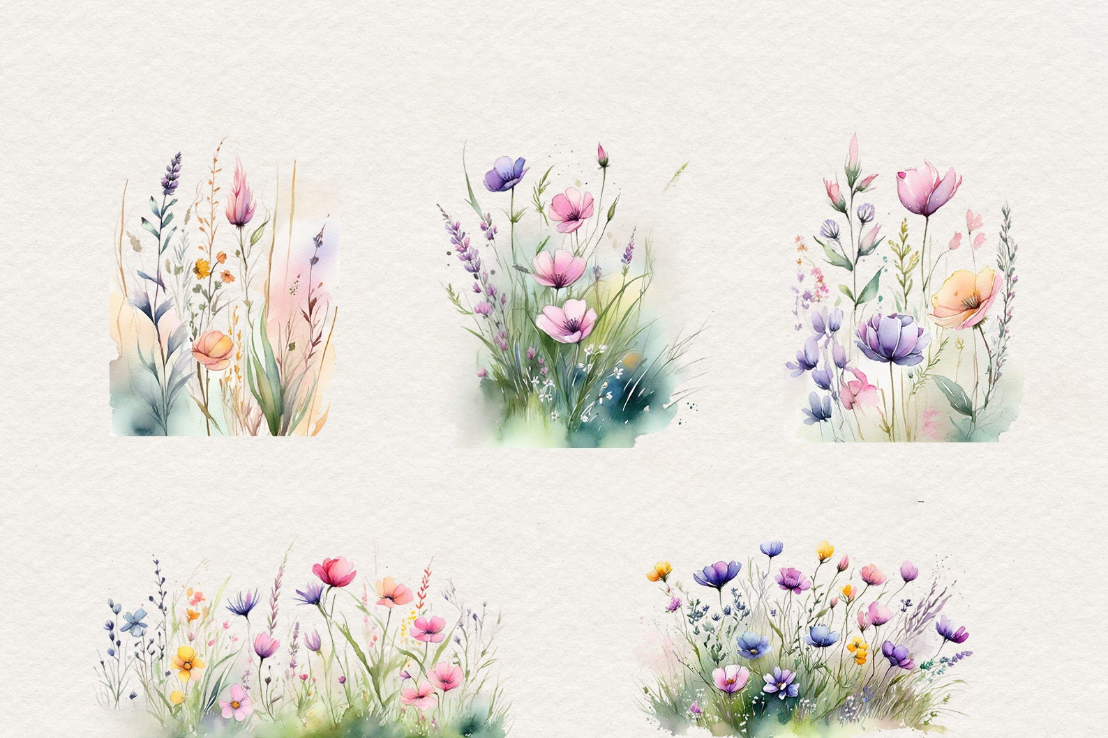 Watercolor Pastel Floral Clipart Floral Border Set Wildflowers Floral ...