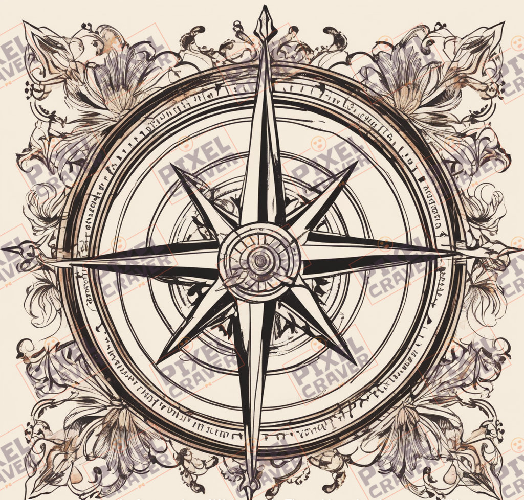 Vintage Compass Clip Art Bundle - Ornate Compass Rose, Nautical Compass ...