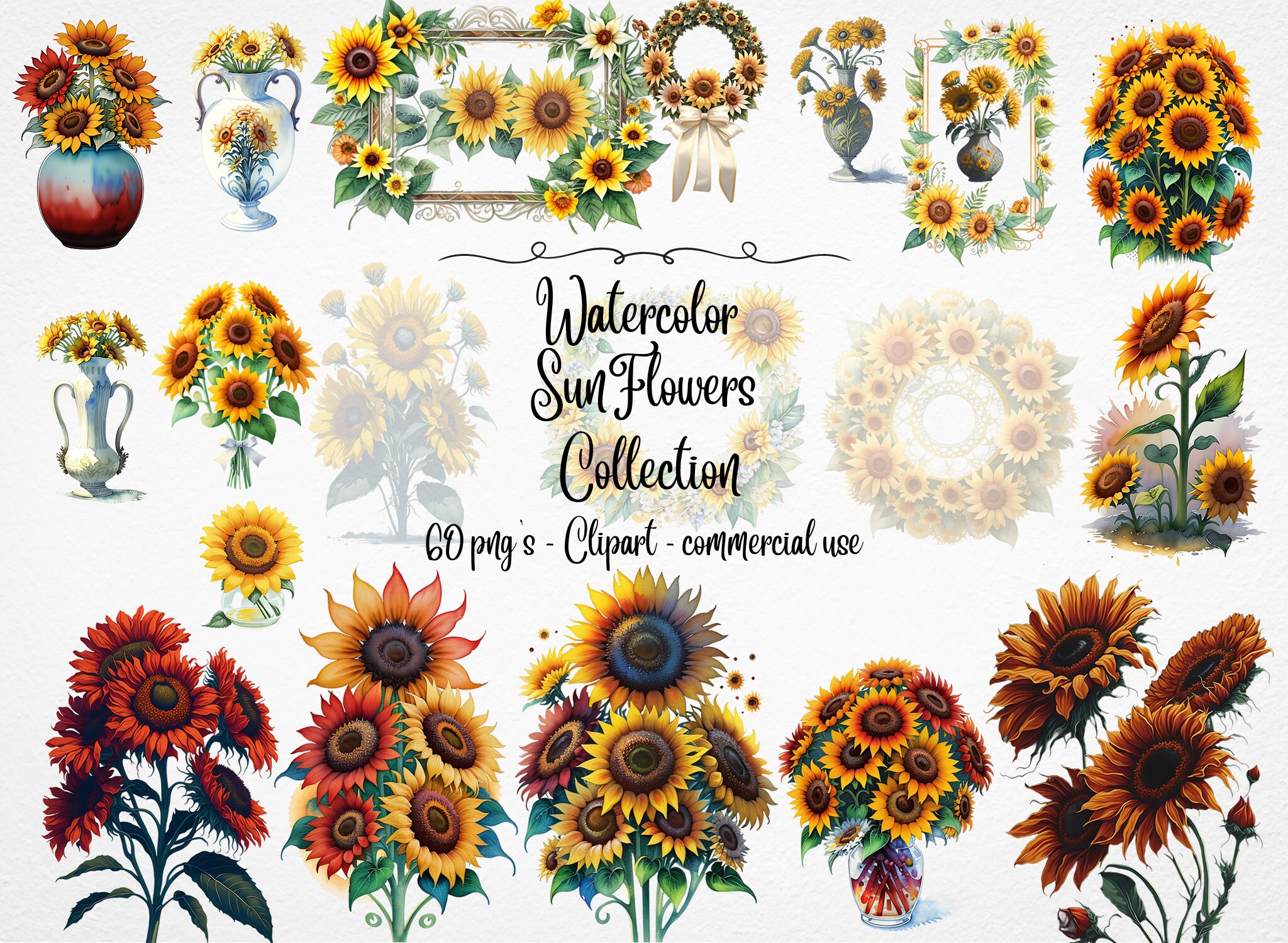 Watercolor Sunflower Clip Art Sunflower Bouquet, Sunflower Garland ...