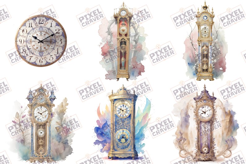 Variety of Wall Clock Clip Art - 36 Transparent PNG Images - Etsy