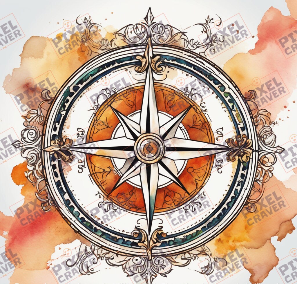 Vintage Compass Clip Art Bundle - Ornate Compass Rose, Nautical Compass ...