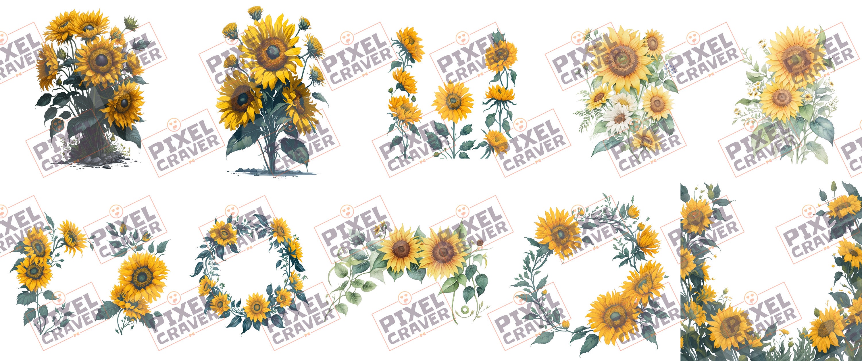 Watercolor Sunflower Clip Art Sunflower Bouquet Sunflower - Etsy