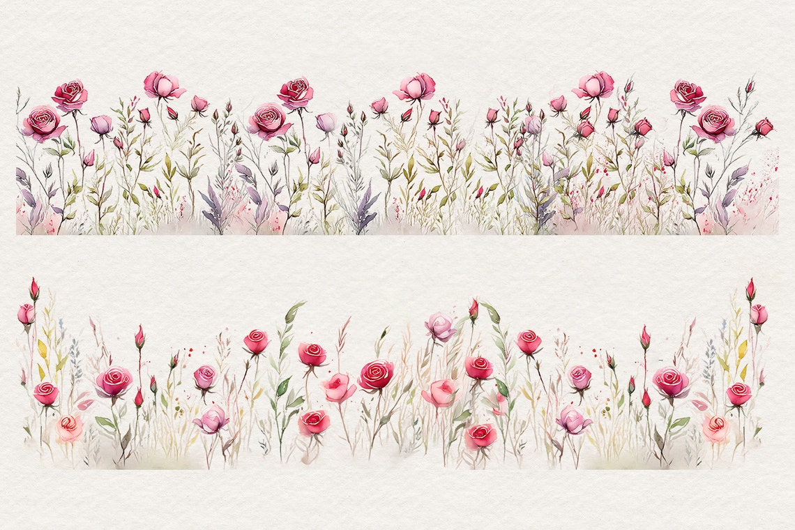 Watercolor Roses Clipart Flower Borders Wildflower Clipart - Etsy