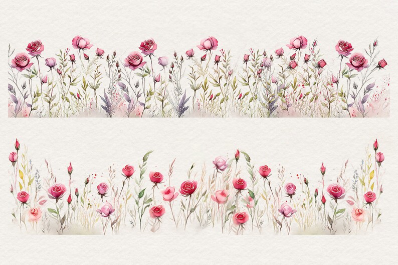 Watercolor Roses Clipart Flower Borders Wildflower Clipart - Etsy