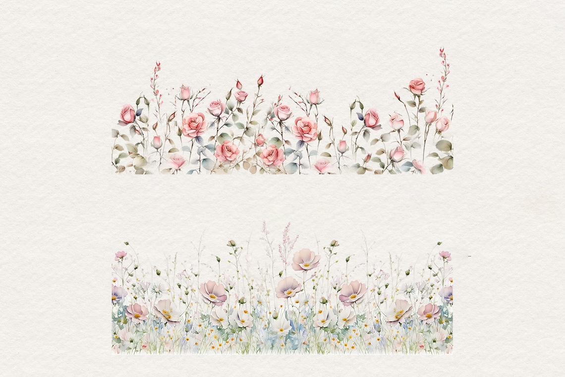 Watercolor Roses Clipart Flowers Borders Wildflower Roses - Etsy