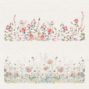 Watercolor Roses Clipart Flowers Borders Wildflower Roses Meadows Red ...