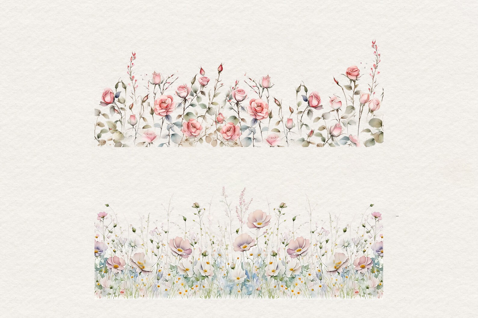 Watercolor Roses Clipart Flowers Borders Wildflower Roses - Etsy