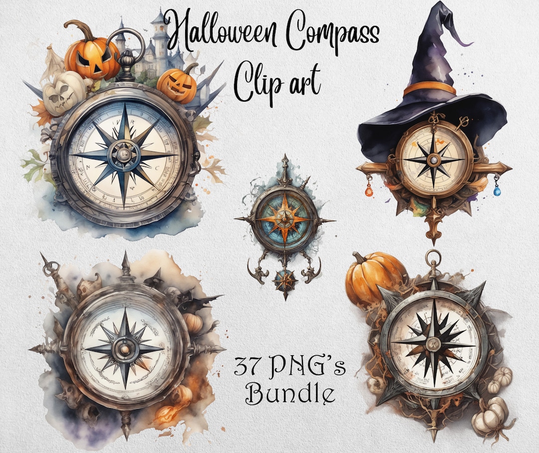 Halloween Compass Clip Art Bundle - Vampire Compass Rose, Cursed ...