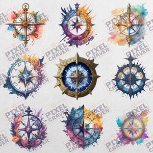 Magical Compass Clip Art Bundle - Watercolor Compass, Mystical Compass ...