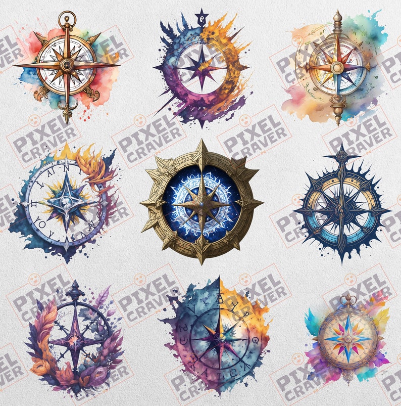 Magical Compass Clip Art Bundle - Watercolor Compass, Mystical Compass ...