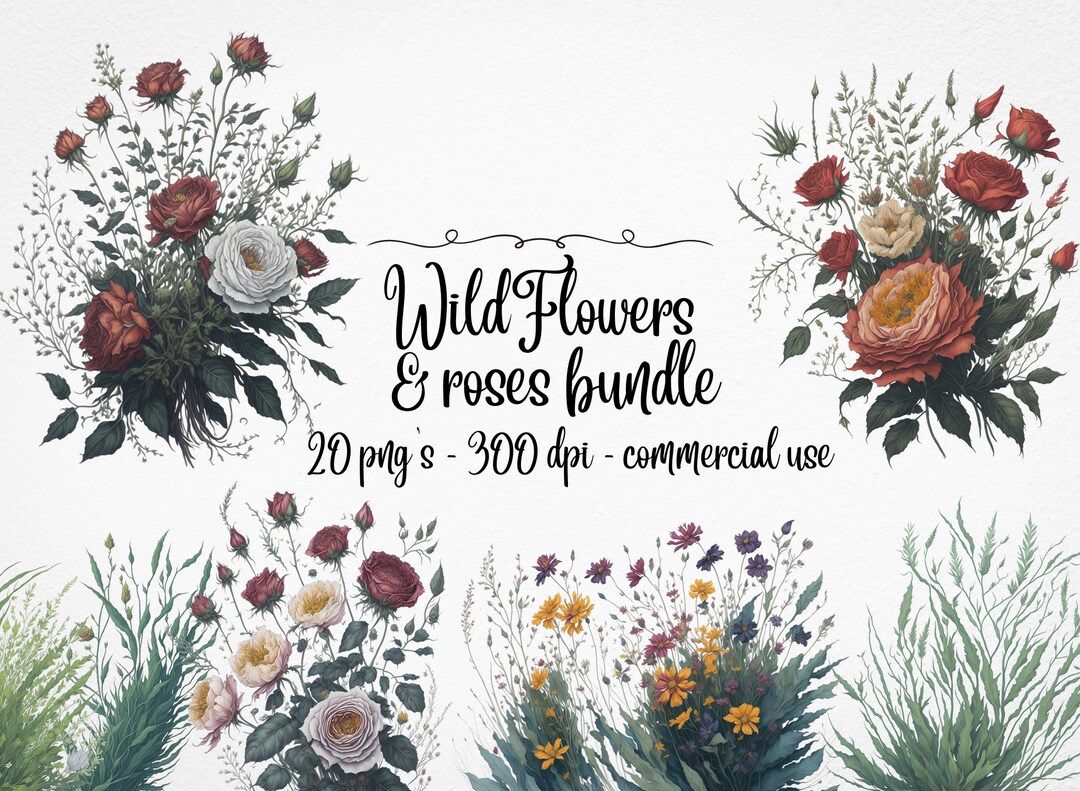 Wild Flowers Roses Clip Art - Roses Png, Roses Border Set, Wildflowers ...