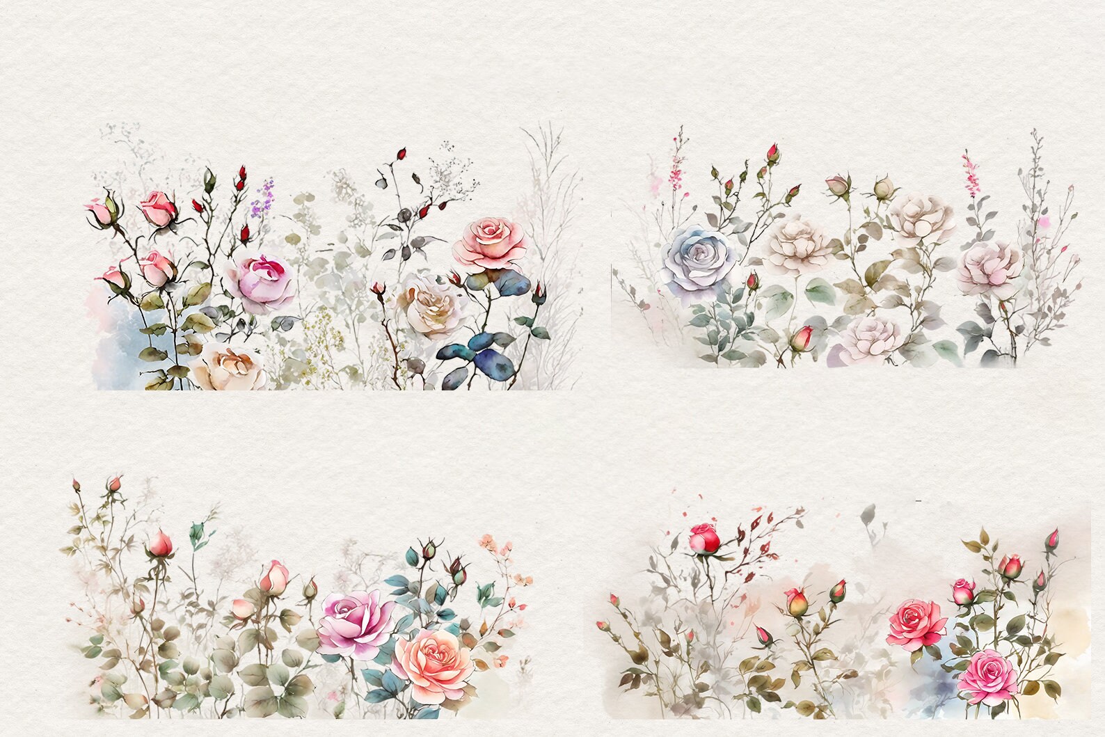 Watercolor Roses Clipart Flowers Borders Wildflower Roses - Etsy