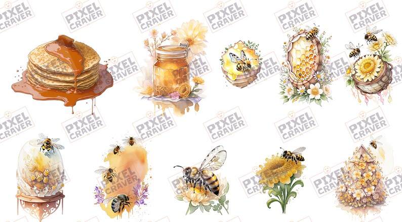 Watercolor Bee and Honey Clipart Bundle Bee Hives Honey - Etsy