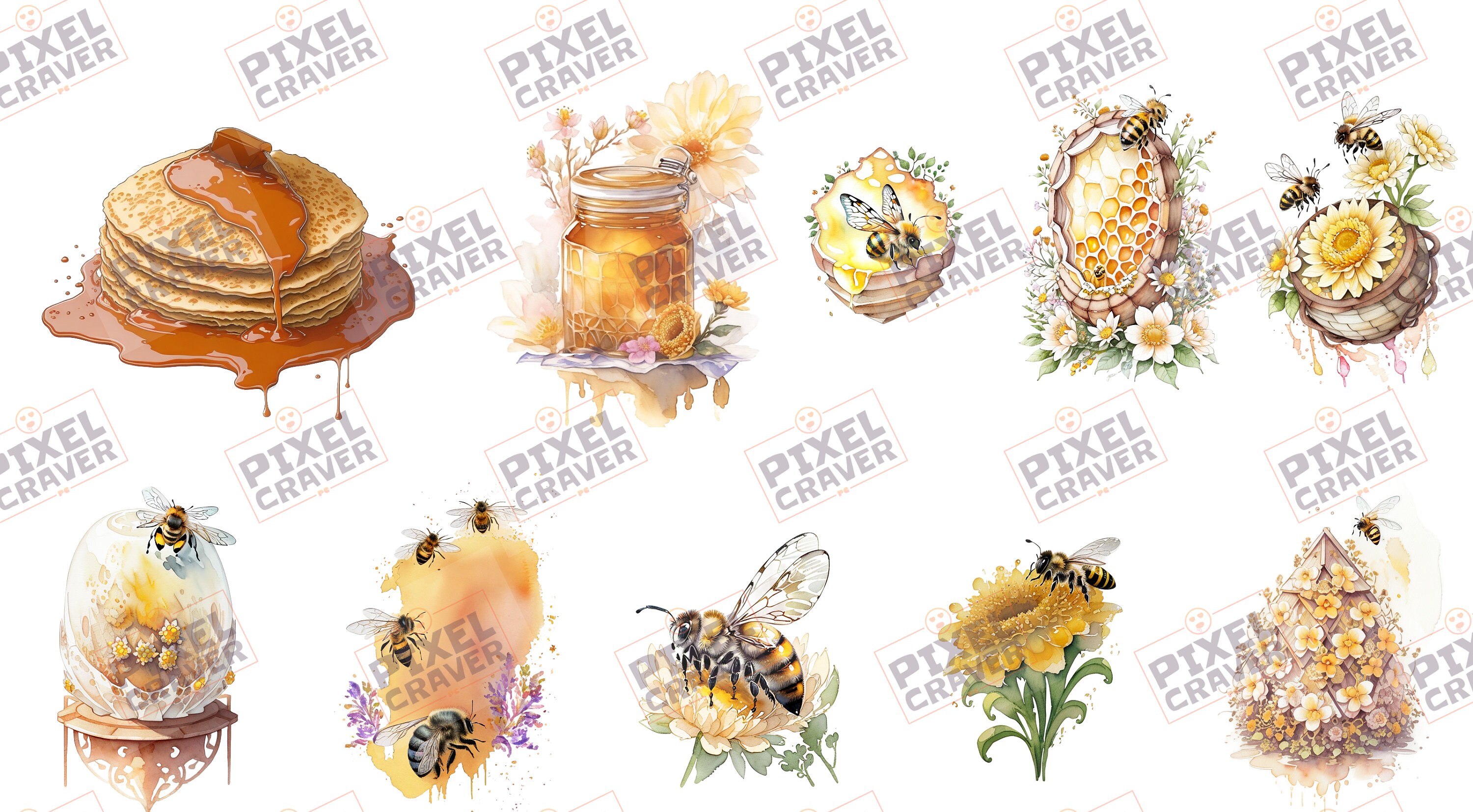 Watercolor Bee and Honey Clipart Bundle Bee Hives Honey - Etsy