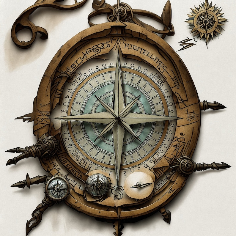 Pirates Compass Clip Art Bundle - Marine Pirate Compass, Steampunk ...