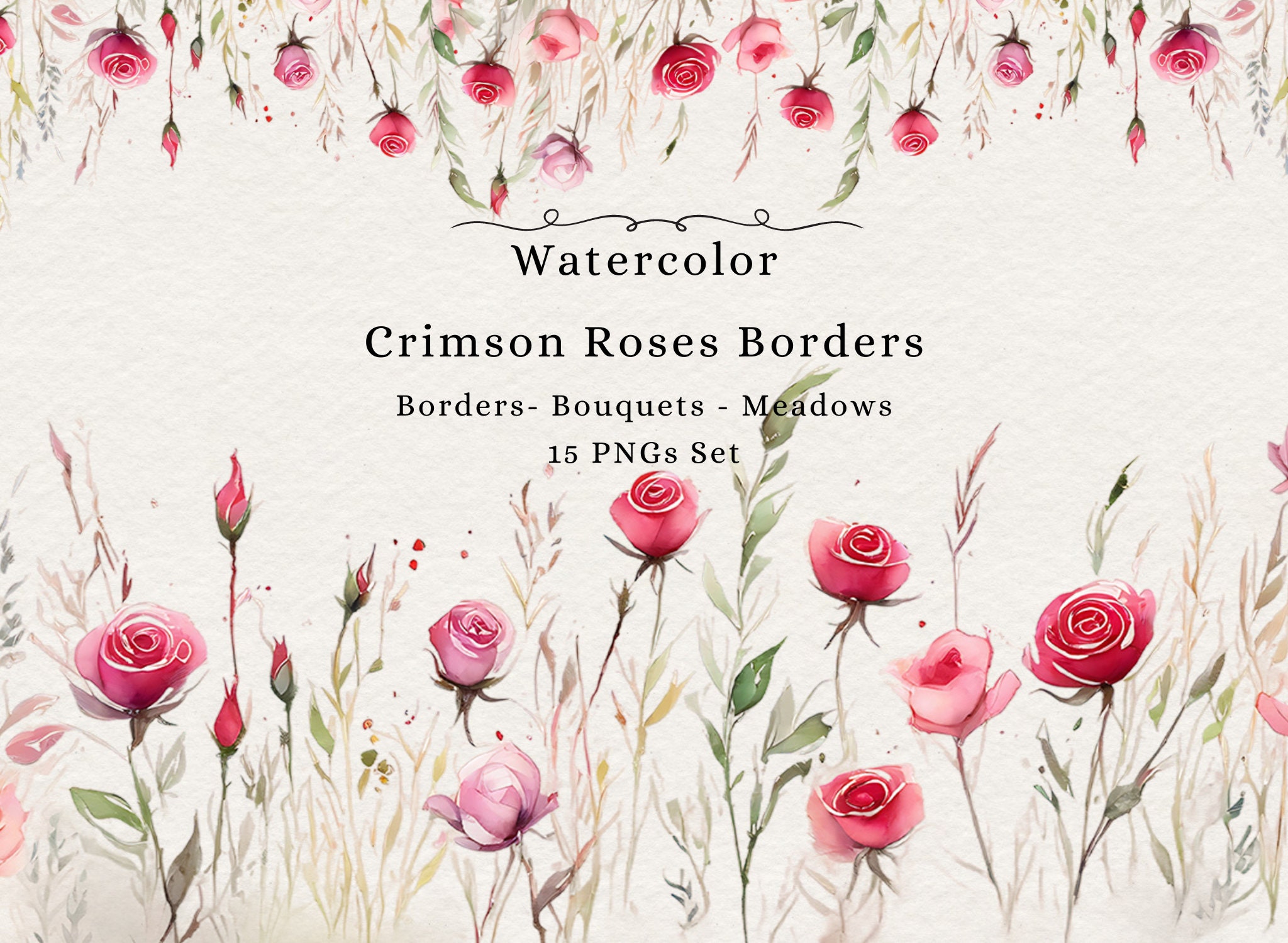 Watercolor Roses Clipart Flower Borders Wildflower Clipart - Etsy