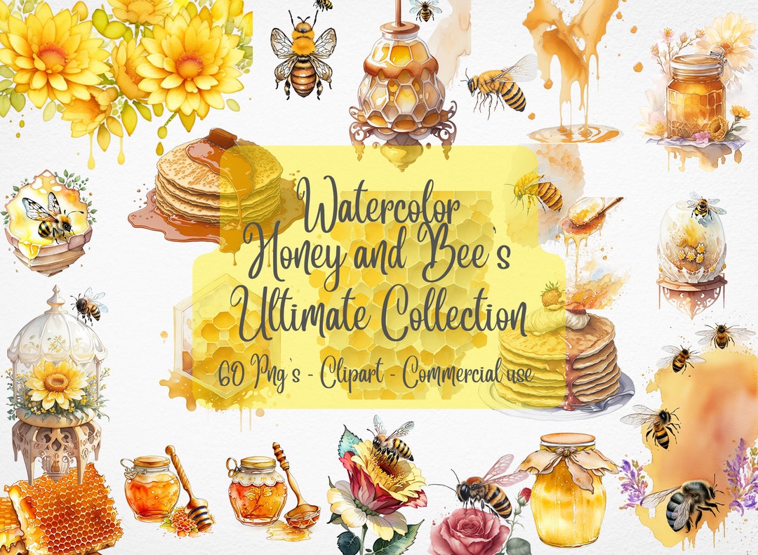 Watercolor Bee and Honey Clipart Bundle Bee Hives Honey - Etsy