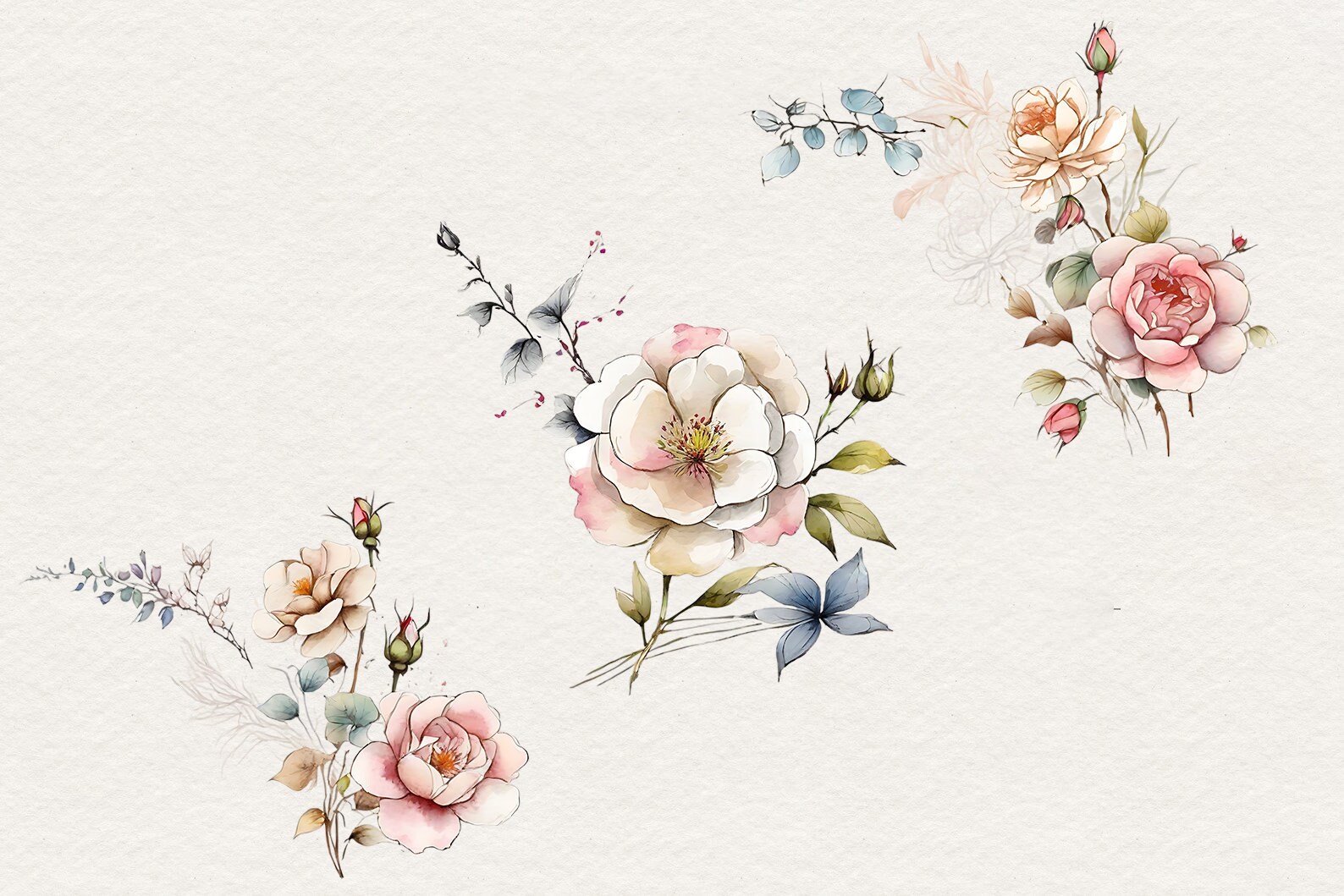 Watercolor Roses Clipart Flowers Borders Wildflower Roses - Etsy