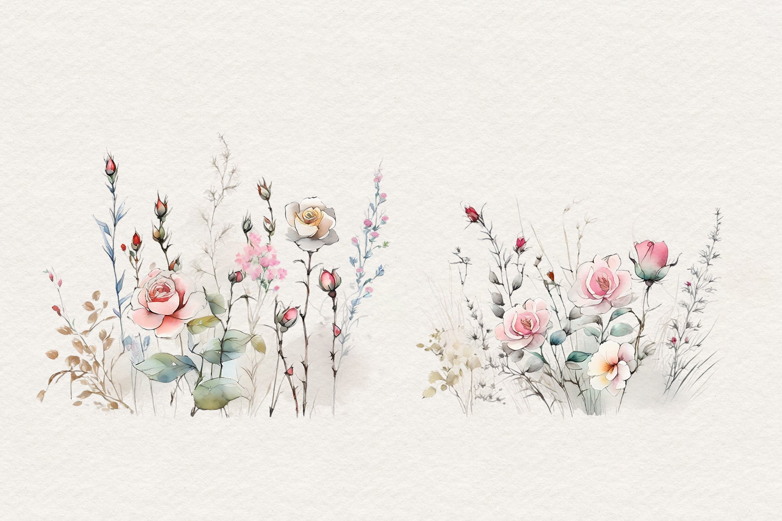 Watercolor Roses Clipart Flowers Borders Wildflower Roses - Etsy