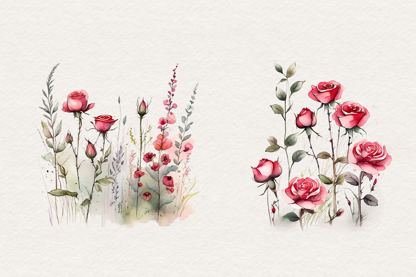 Watercolor Roses Clipart Flower Borders Wildflower Clipart - Etsy