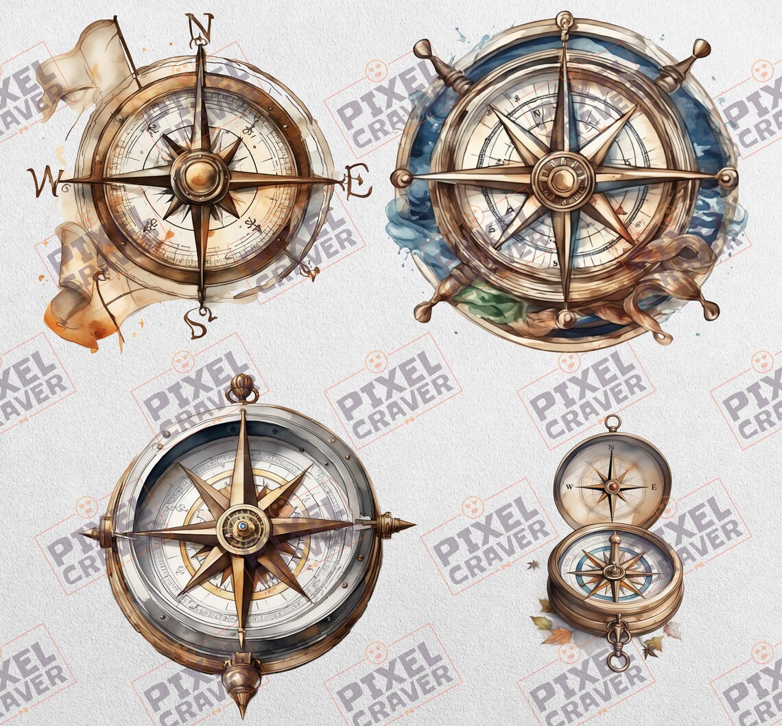 Pirates Compass Clip Art Bundle - Marine Pirate Compass, Steampunk ...