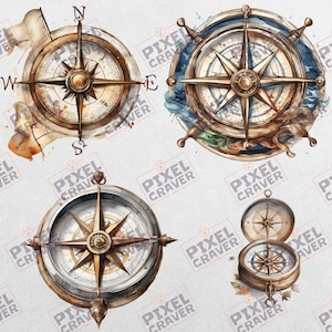 Pirates Compass Clip Art Bundle - Marine Pirate Compass, Steampunk ...