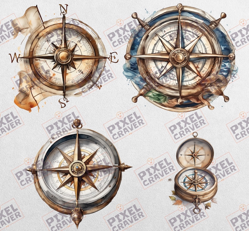 Pirates Compass Clip Art Bundle - Marine Pirate Compass, Steampunk ...
