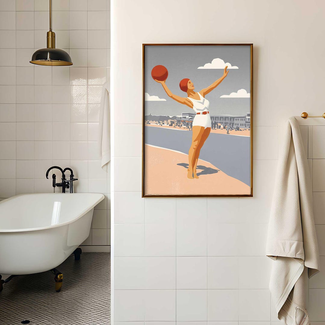 Vintage Swimmer Poster, Art Deco Beach Print, Retro Summer Woman Wall ...