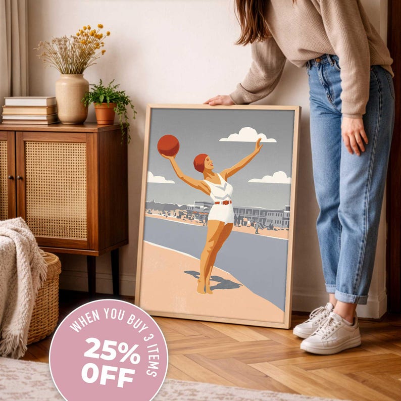 Vintage Swimmer Poster, Art Deco Beach Print, Retro Summer Woman Wall ...